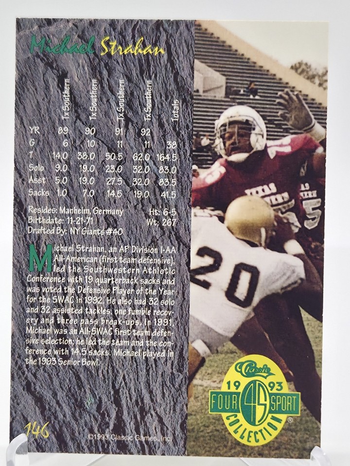 Michael Strahan 1993 Classic Four Sport #146 Rookie Card New York ...
