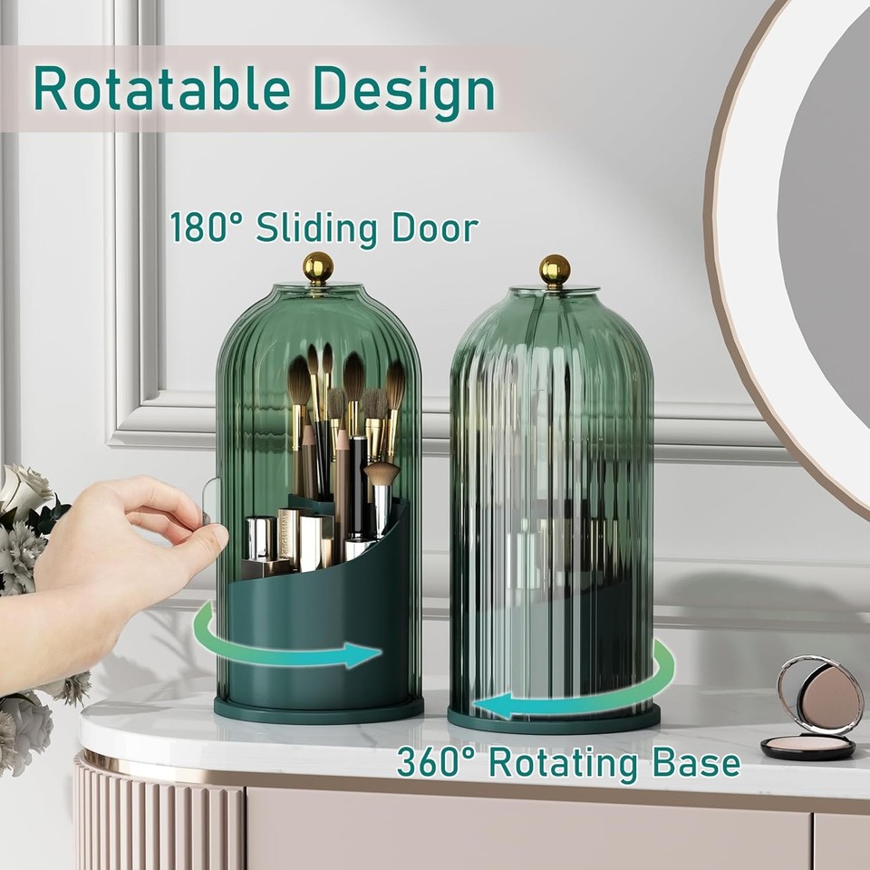 GAXmi Makeup Brush Holder with Lid Cosmetic Tools Organizer 360 ...