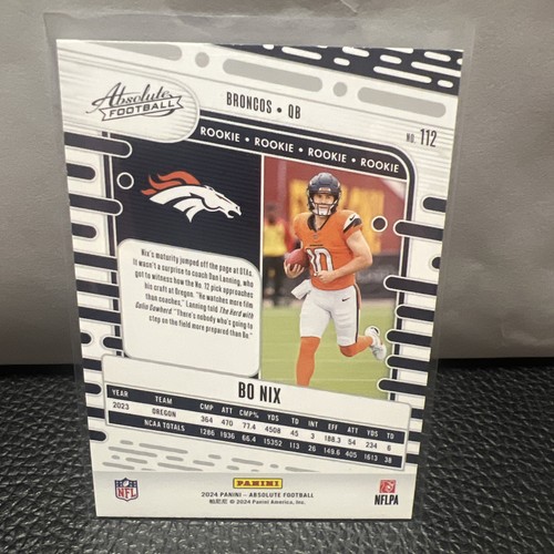 2024 Panini Absolute Bo Nix Rookie Card RC #112 Denver Broncos | eBay