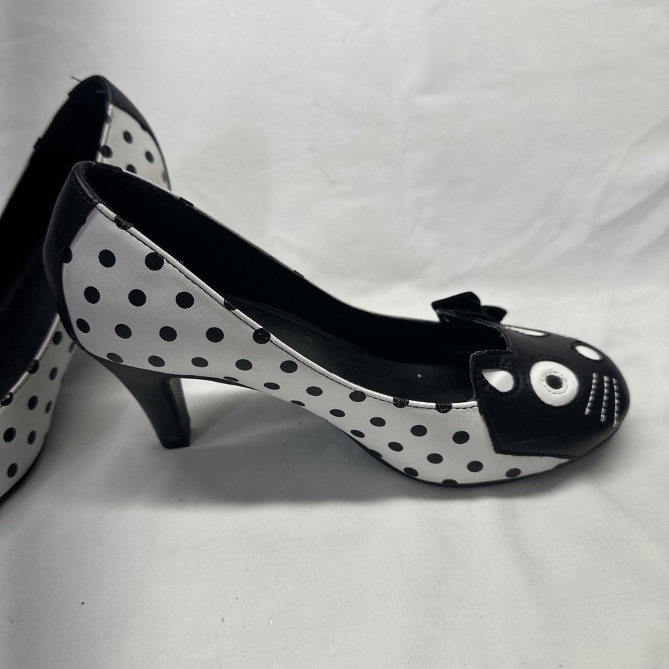 Women's Tuk Cat Kitty Black White Polka Dot Pumps Heels Size Set US6 ...