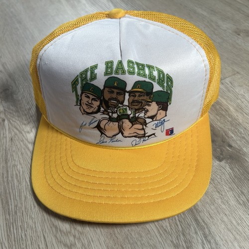 VTG 80s Oakland Athletics Bash Brothers Snapback Hat MLB Yellow Trucker ...