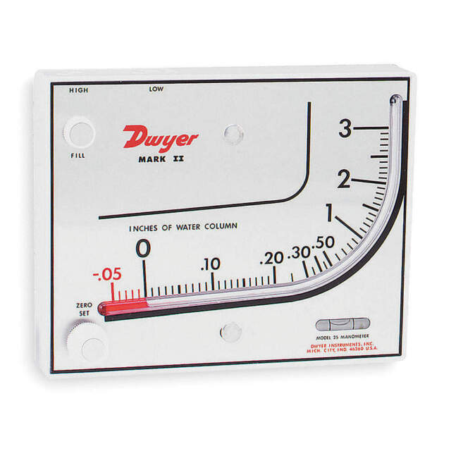 Dwyer Series Mark II 25 Plastic Manometer Inclined Vertical Scale 0 to ...