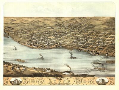 Panoramic Map of Lyons Iowa c1868 16x20 | eBay