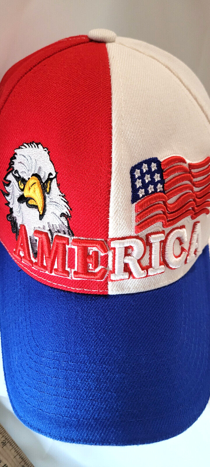 Baseball Cap AMERICA Bald Eagle USA Flag Red White Bl… - Gem