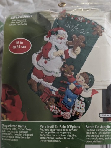Bucilla Felt Christmas Stocking Kit Gingerbread Santa 16" Sequins Baker ...