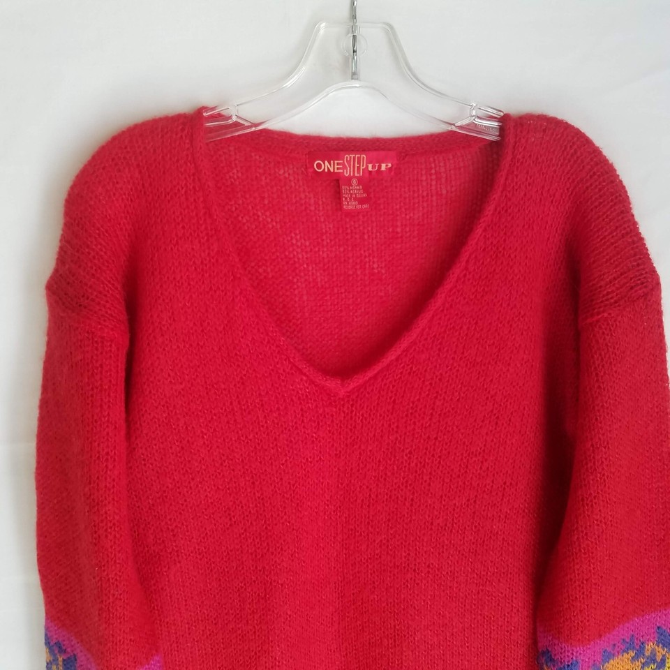 Vintage One Step Up Womens Mohair Acrylic V-Neck Knit Pullover Sweater ...