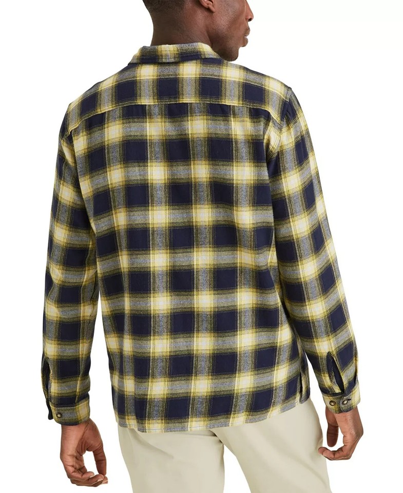 DOCKERS NWT Men's Alpha Plaid Camp Button Shirt Top Navy Blue Yellow SZ ...