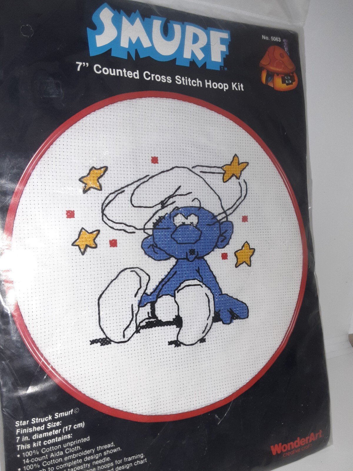 Vintage 1980s Smurfs 7 Inch Needlepoint Hoop Kit Starstruck Smurf New ...