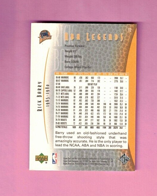 RICK BARRY AUTOGRAPH 2000-2001 UPPER DECK NBA LEGENDS #12 ROCKETS | eBay
