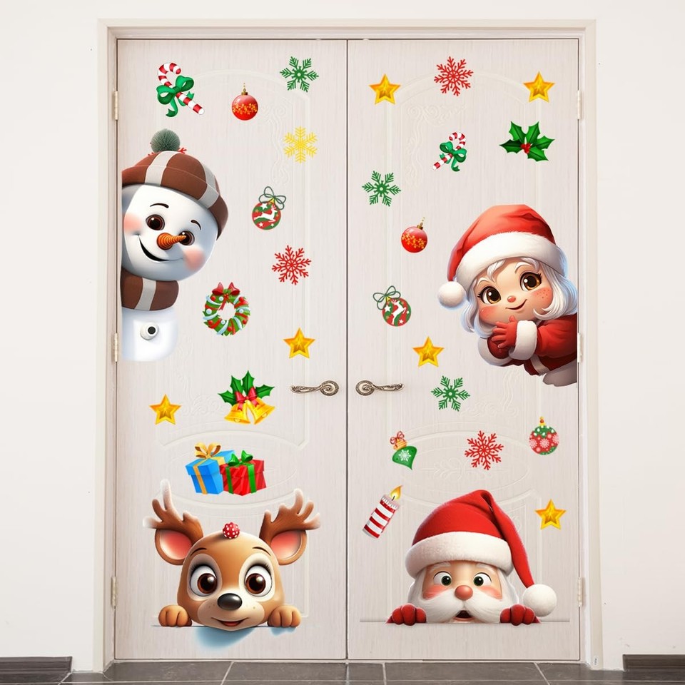 36.55 x 22.55 Inch Christmas Door Decals Stickers Removable Snowman ...