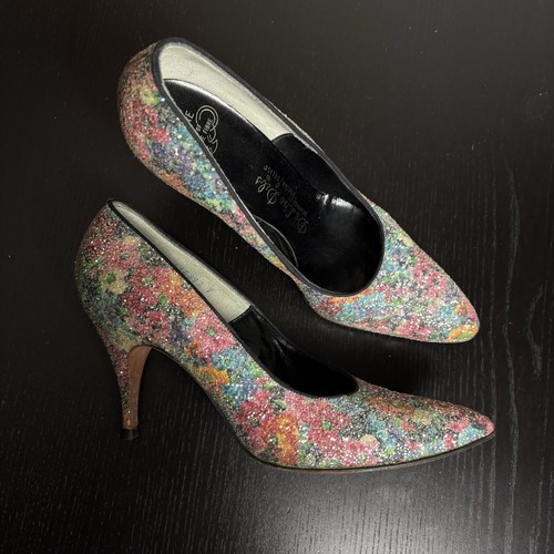 Vintage 50s/1950s Womens 7B Floral Multicolor Glitter Pumps Heels by ...