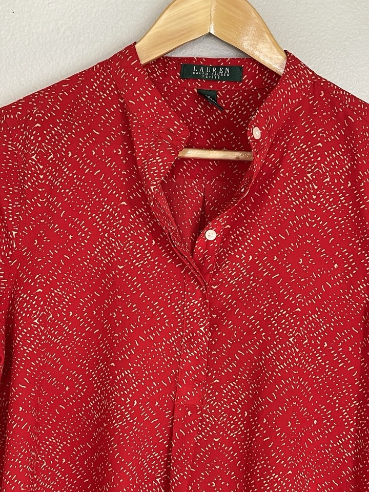 Lauren Ralf Lauren Women's Red Long Sleeve Blouse Size PM Petite Medium ...