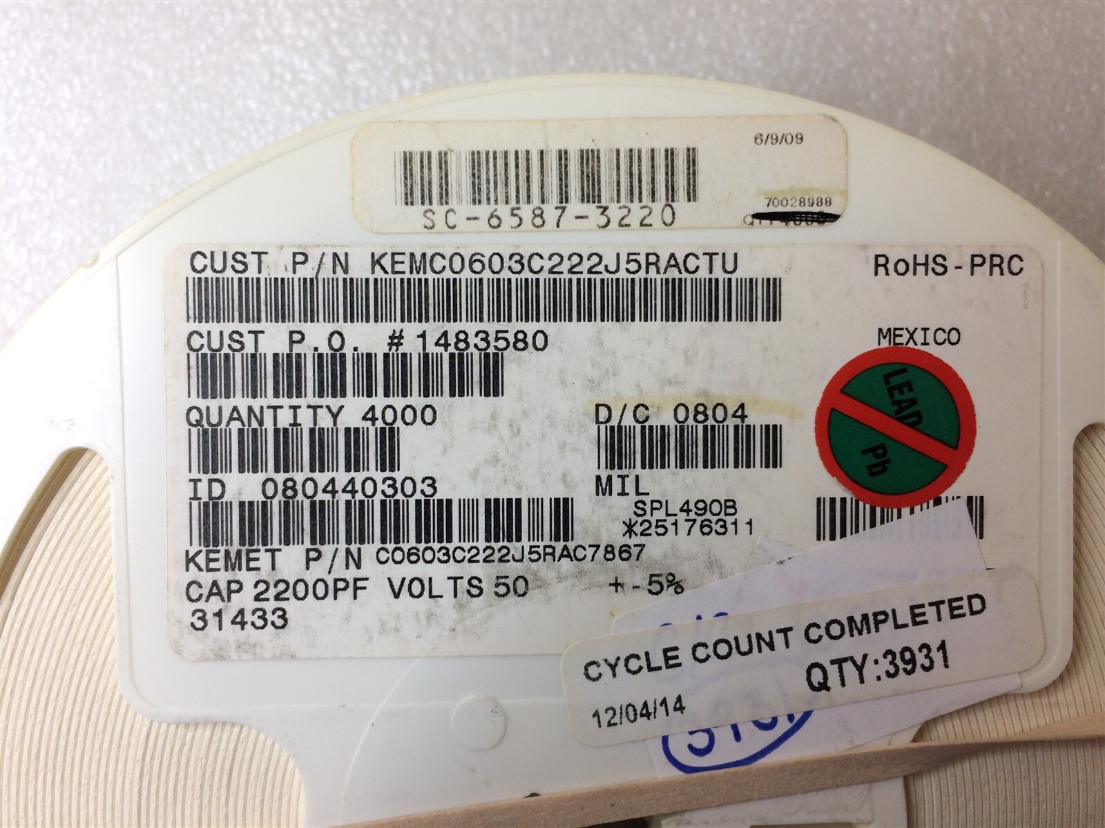 C0603C222J5RAC KEMET CAP CER 2200PF 50V X7R 0603 ROHS T&R 5K PIECES | eBay