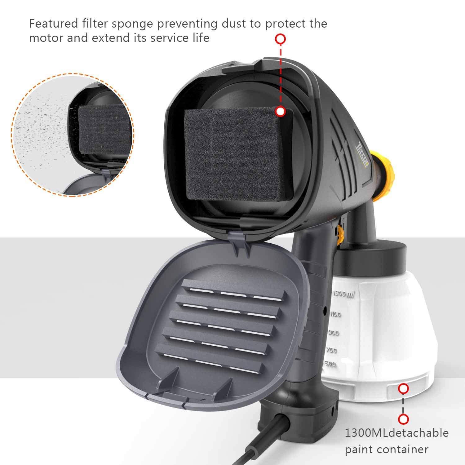 Paint Sprayer 800ml/min, TECCPO 12Kp Pressure, 3 Pcs Copper Nozzle and ...