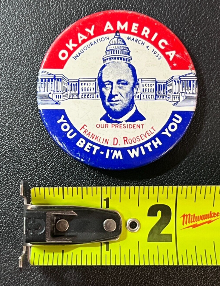 '76 Franklin D Roosevelt 1933 Inauguration Pin 2 1/4" Reprod. USA ...
