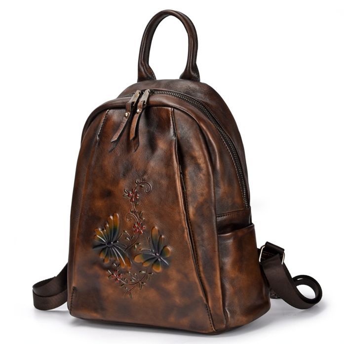 New Women Genuine Cow Leather Backpack Travel Bag Embossed Handbag Size ...