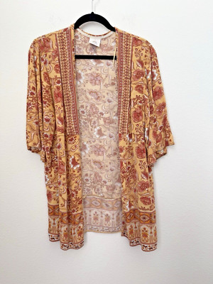 Knox Rose Women’s Floral Yellow Open Front Cardigan Duster Cover Up M/L ...