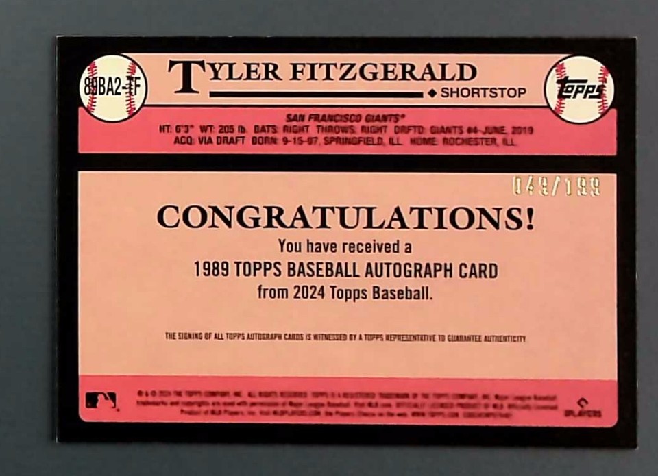 2024 Topps Baseball Auto Tyler Fitzgerald /199 star auto | eBay