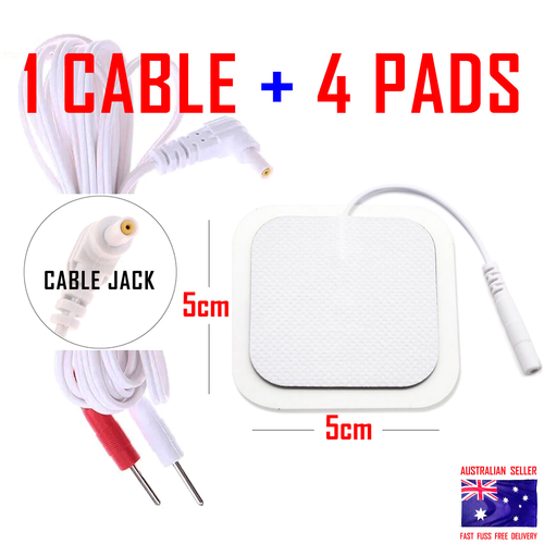 5 SOLD BOOST TENS ELECTRODE PADS CABLE WIRE LEAD CORD + 5cm x 5cm x 4 ...