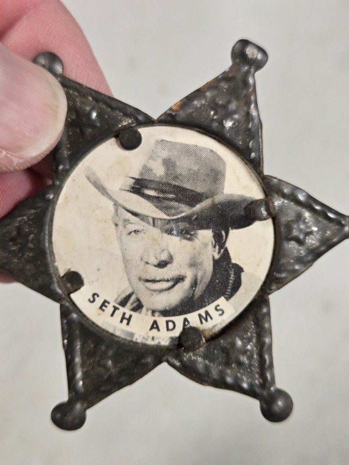 Old Vintage Toy Premium Prize Advertising Cowboy Seth Adams Tin Star ...