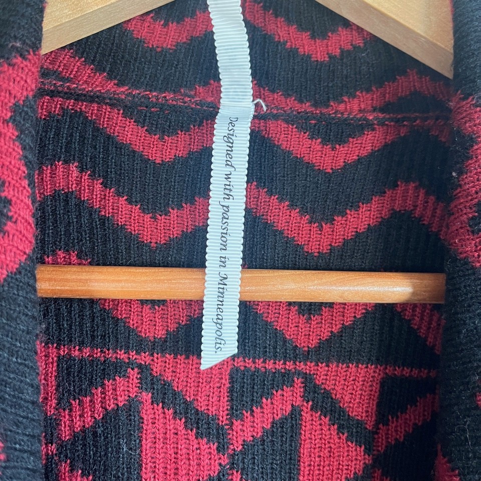 Leo & Nicole Aztec Geometric Print Waterfall Front Cardigan Black Red ...