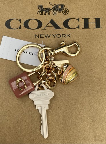 NWT Coach Key Cluster Bag Charm Keychain Key Ring Gold Pink White Multi ...