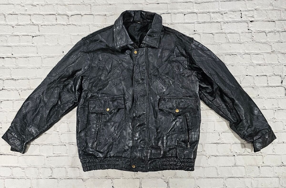 M Collection Bomber Vintage Motorcycle Stitched Leather Zip M Collection Bomber Vintage Motorcycle Stitched Leather Zip