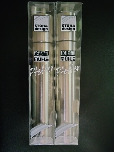 2 Stoha Design Germany Crate Barrel 9" Stainless/Ceramic Salt Pepper ...