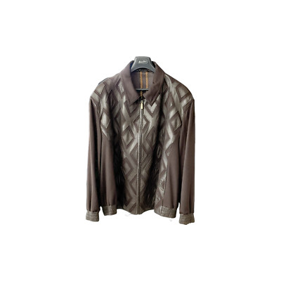 ZILLI MENS BROWN SUEDE BOMBER JACKET DIAMOND LEATHER APPLIQUÉ SIZE XL ...
