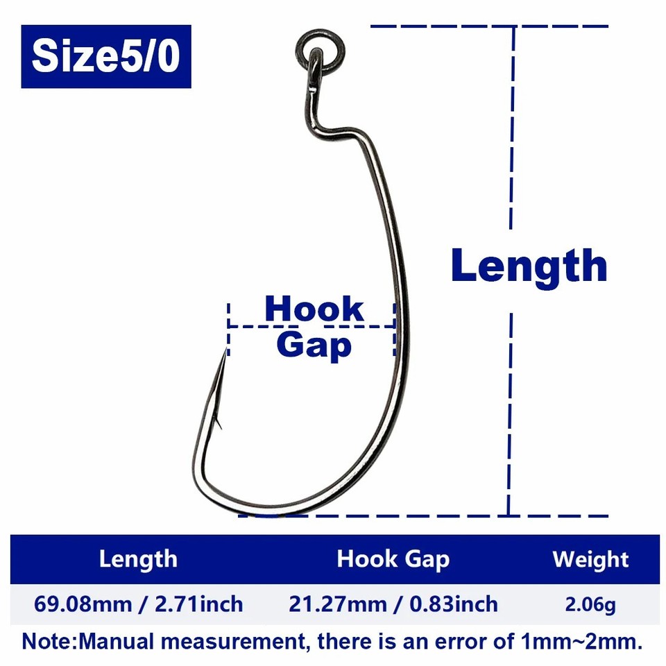 25~100Pcs Ewg Hook with Solid Ring Wide-Gap Worm Offset Hook Bass Texas ...
