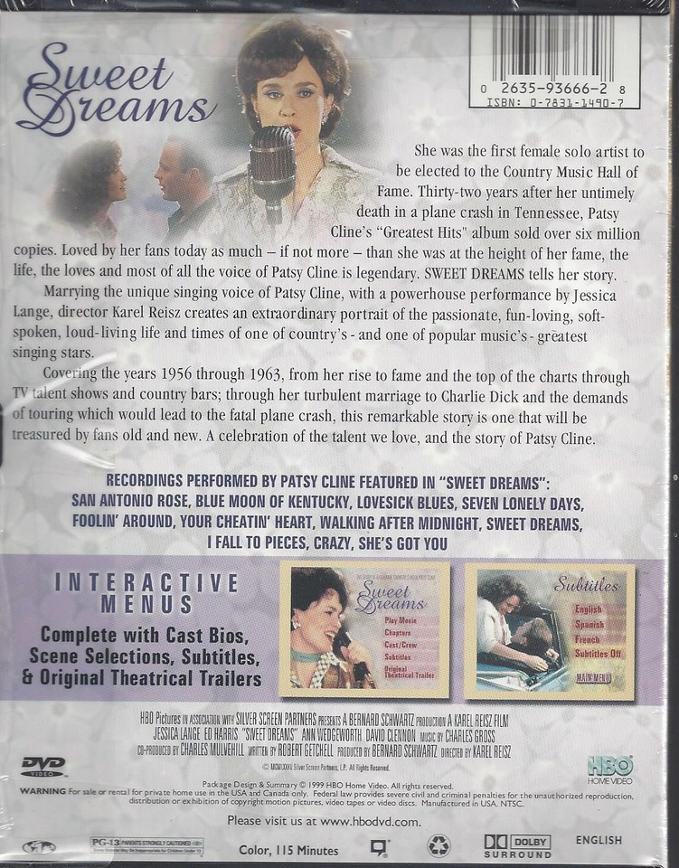 SWEET DREAMS THE STORY OF PATSY CLINE Jessica Lange Ed Harris Crazy NEW ...