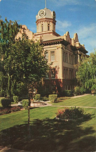Postcard MT Lewiston Fergus County Courthouse Judges Law Clock Tower ...