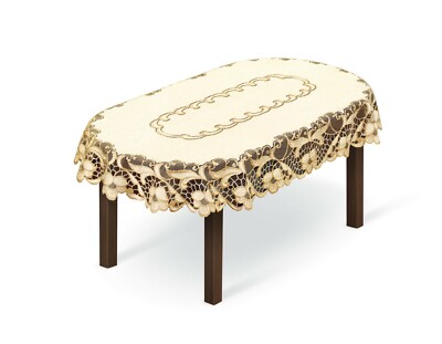 Tablecloth large oval lace cream/dark gold 55" x 98"(140x250cm) perfect ...