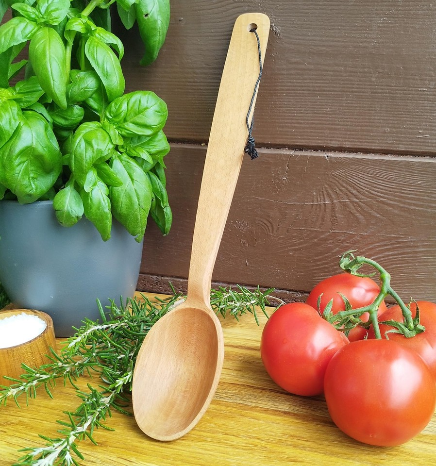 14inch Large Wooden Spoon Heavy Duty Big NonStick Cooking Spoon with a ...