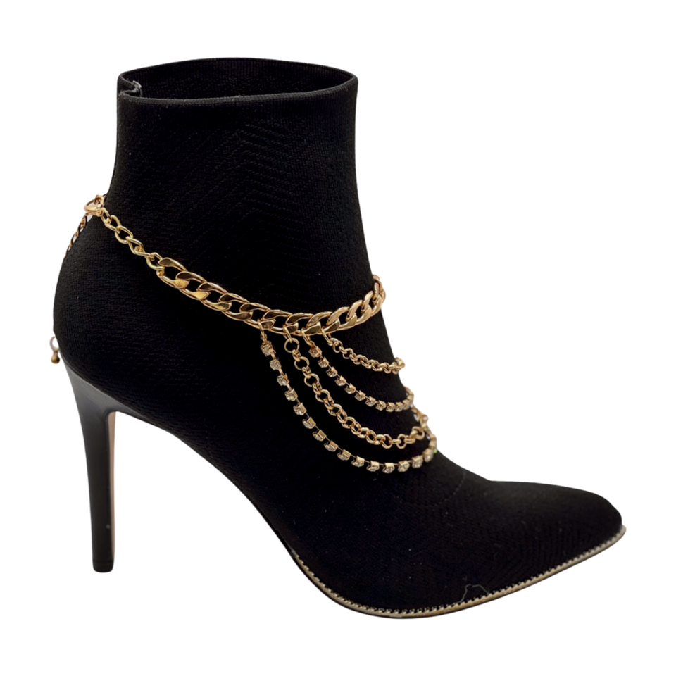 Women Gold Metal Boot Chain Bracelet Anklet Shoe Strand Back Charm ...