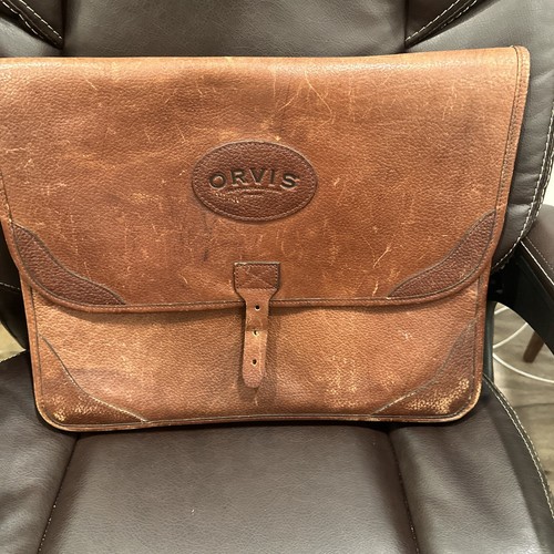 Vintage ORVIS Thick Bullhide Brown Leather Portfolio Briefcase 16" x 13 ...