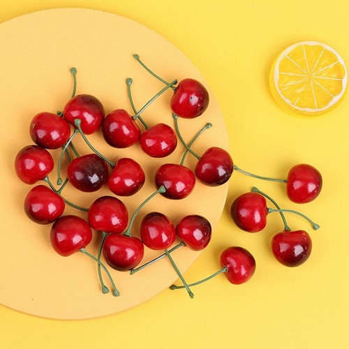 Ornament Mini Lifelike Faux Cherry Fruit Model Artificial Cherries Red ...