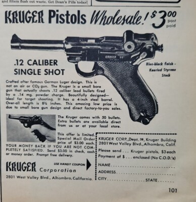 1954 Kruger .12 single shot pistol gun vintage original ad | eBay