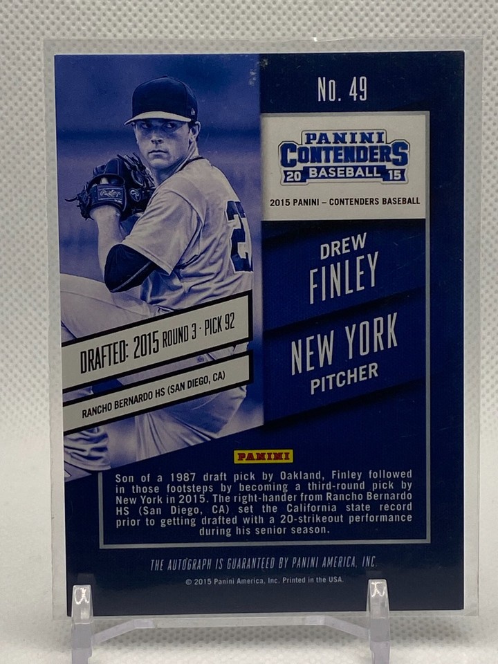 2015 Panini Contenders Autograph New York Yankees #49 Drew Finley Blue ...