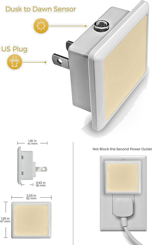 2 X Plug in LED Night Light 3000K Soft White .3W Bright Auto Dusk to ...