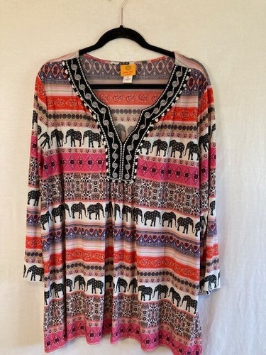 Ruby Rd Womens Tunic Top 2X Elephant Print 3/4 Sleeves Polyester ...