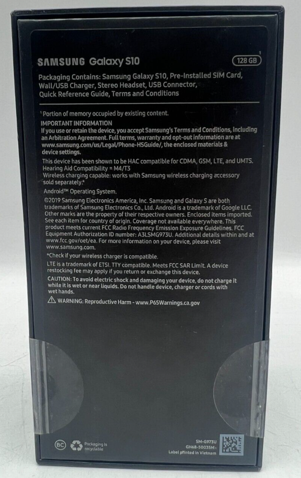 Samsung Galaxy S10 Sm G973u 128gb Prism Black Unlocked Single