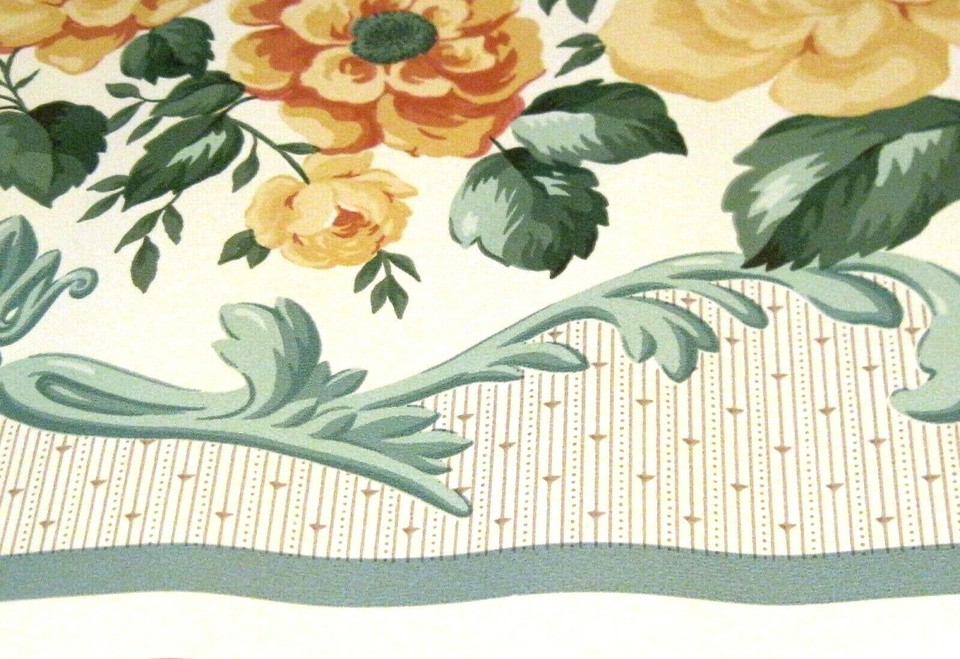 Wallpaper Border Victorian Yellow Roses Green Flowers Scroll Swirl ...