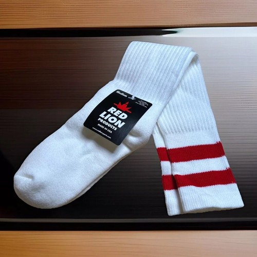 VTG Mens Red Lion Socks Crew Red Striped Shoe Size 4.5-8.5 USA Made ...