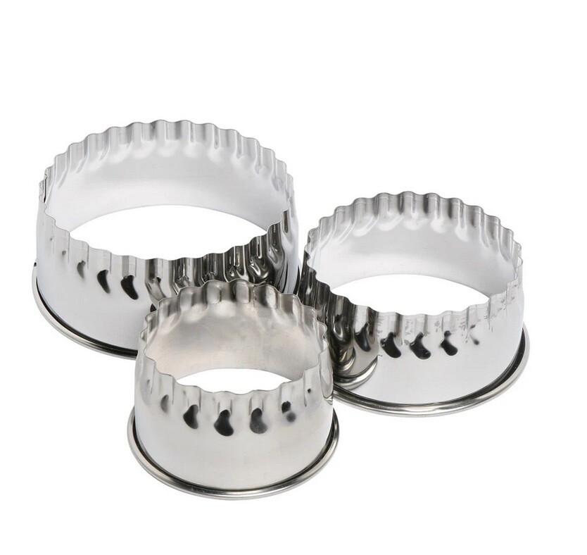 Set of 3 Stainless Steel Crinkled Pastry Tarts Pies Quiches Scone ...