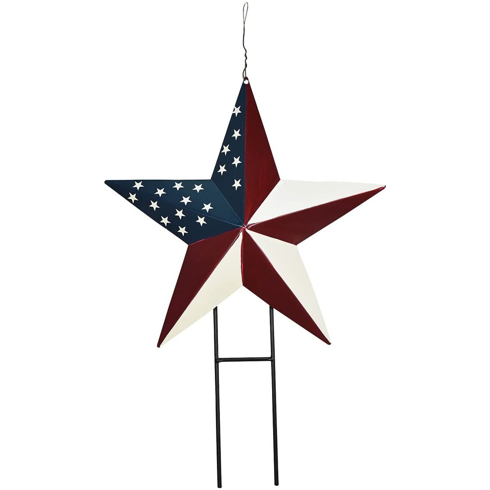 Metal Star Yard Sign with Stake Patriotic Barn Garden stakes July 4th ...