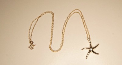 Sterling Silver Starfish Pendant On 16" 1mm Cable Chain Marine Ocean ...
