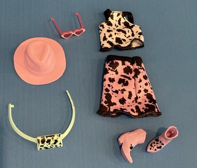 Barbie Doll Outfit Matching Western Cow Print, Cowboy Boots, Belt, Zura ...