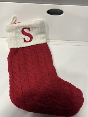 St Nicholas Square Monogram letter “S” Red Knit Christmas Stocking 21 ...