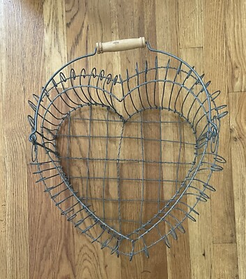 French Wire Heart Basket Large Primitive | eBay